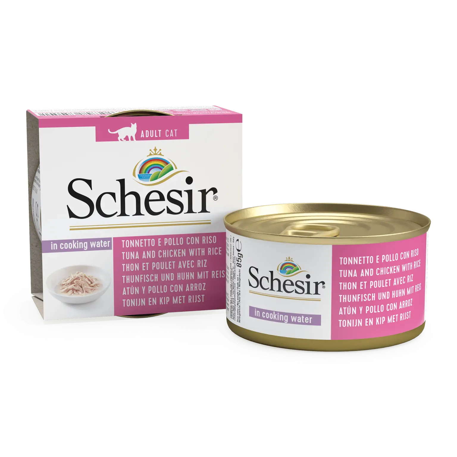 Schesir Cat Can Natural Brine Tuna&Chicken&Rice 85Gr - TuinWereld