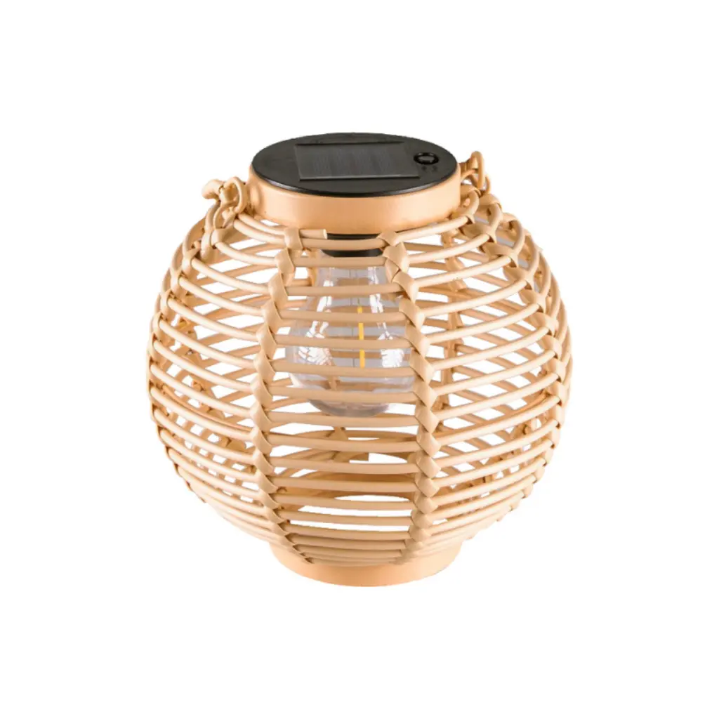 Solar lantaarn rond rotan natural 18 cm - TuinWereld